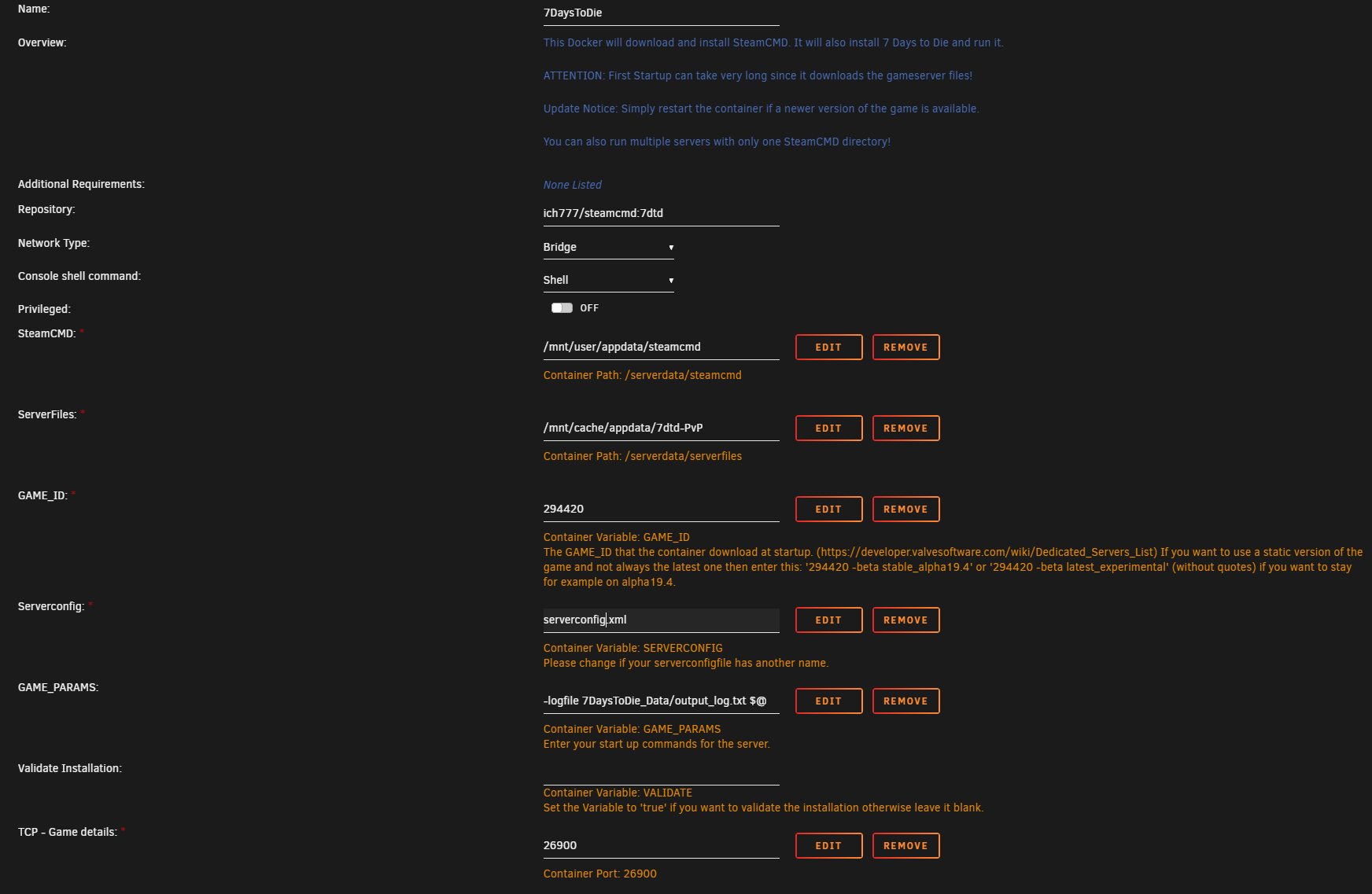 A Guide on how to install Ich777’s container (docker) on an Unraid server. – 7 Days to Die Admin ...